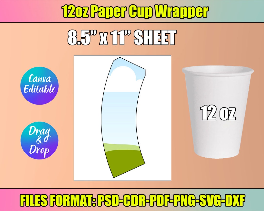 12 Oz Paper Cup Wrapper Template, Canva Editable, Paper Coffee Cup ...
