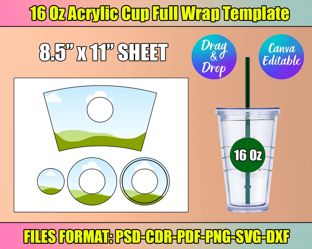 16oz Acrylic Cup Wrap Template, Coffee Cup Template, Coffee Cold Cup ...