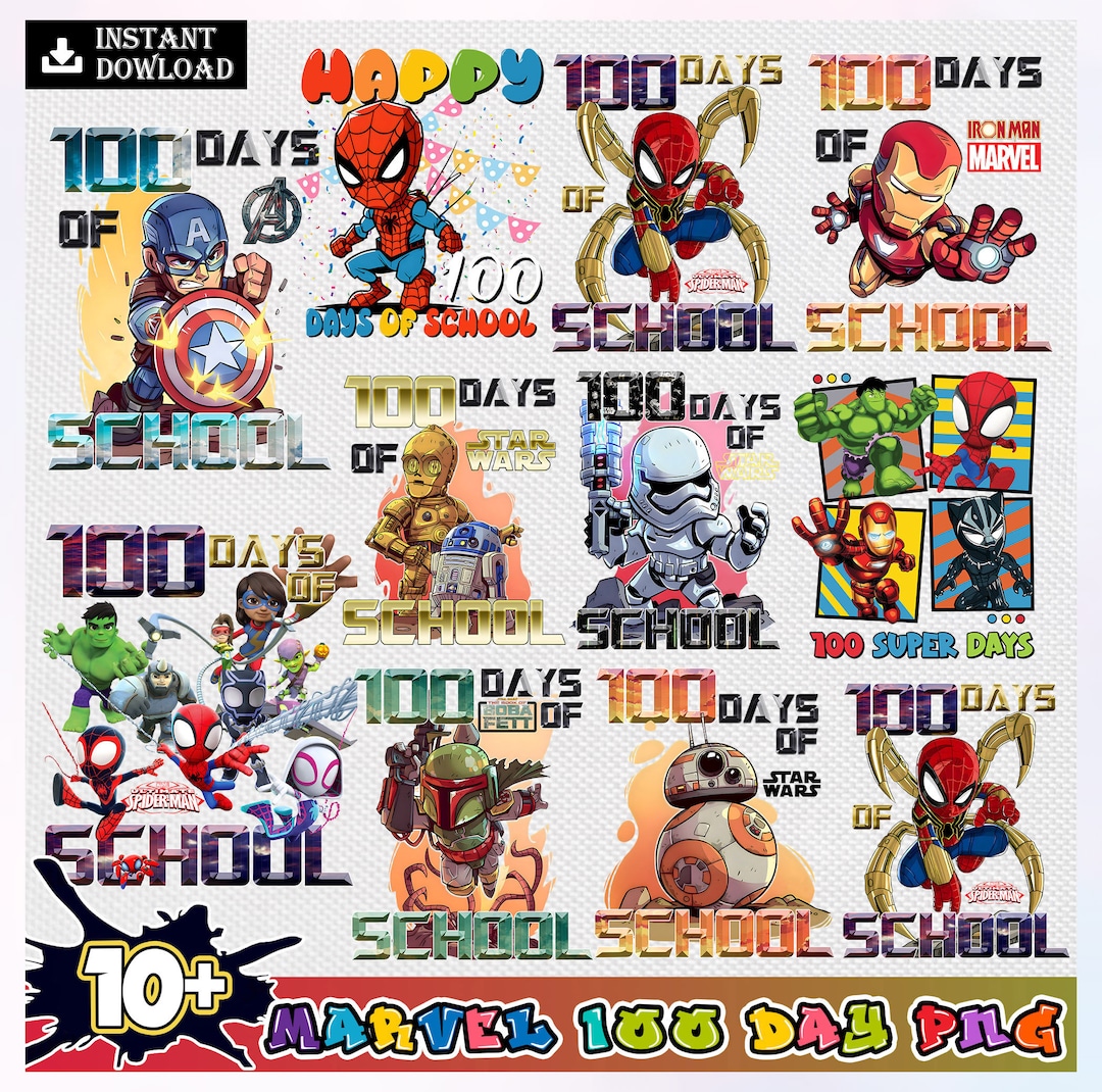 Sale 100 Super Days Png Bundle, Spiderman 100 Days of School Png ...