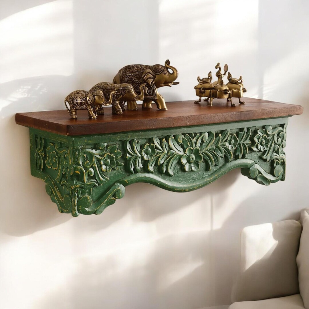 Rustic Green Distressed Wood Wall Shelf Handmade Farmhouse Decor, 24w X ...