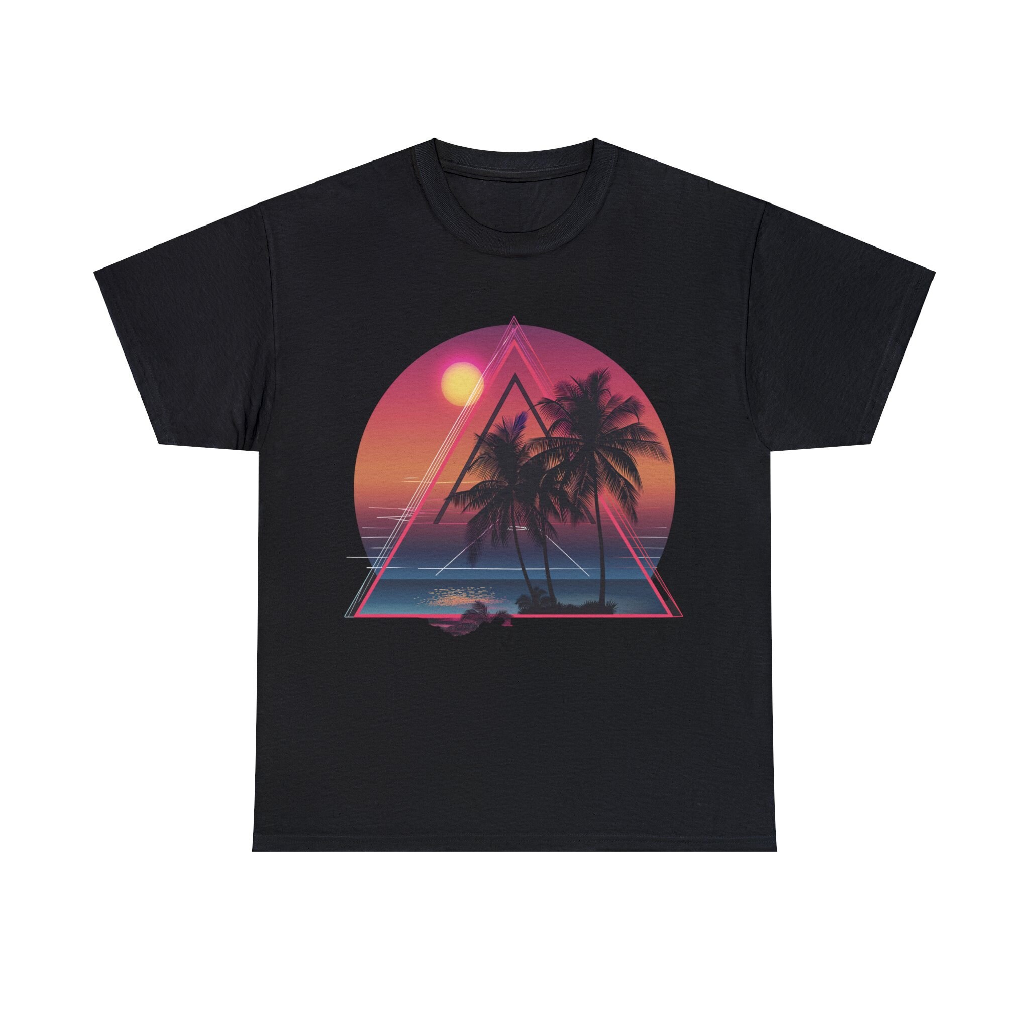 Retro Synthwave Sunset Over a Beach Aesthetic Graphic Design T-shirt - Etsy