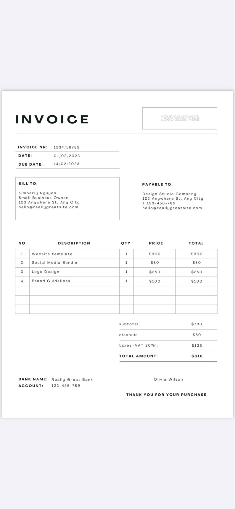 Digital Invoice - Etsy