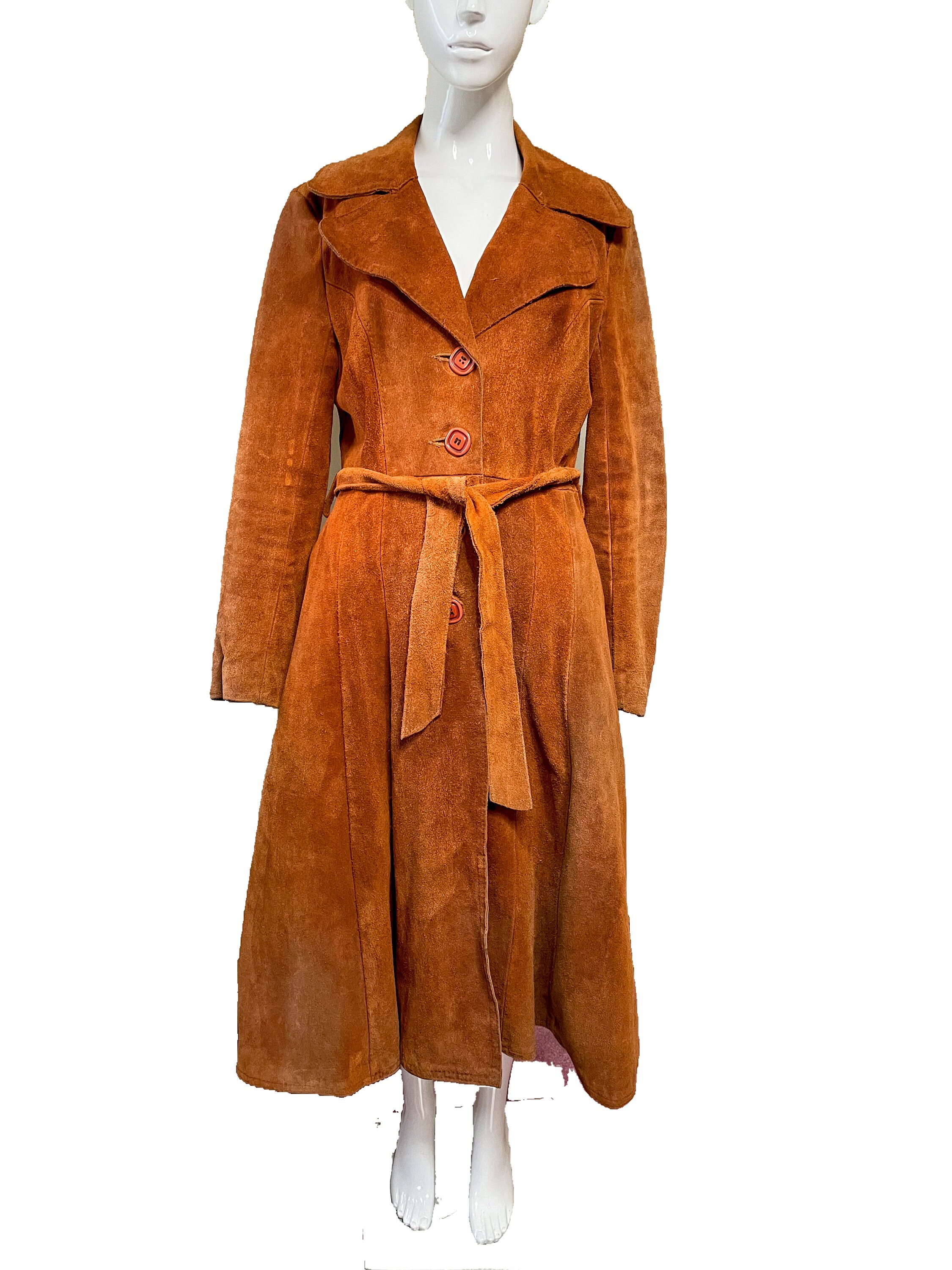 Fabulous 1970s Vintage Burnt Orange Suede Belted Trench Coat - Etsy