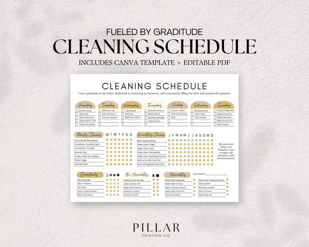 Editable Cleaning Schedule | Printable | Canva Template | Digital PDF ...