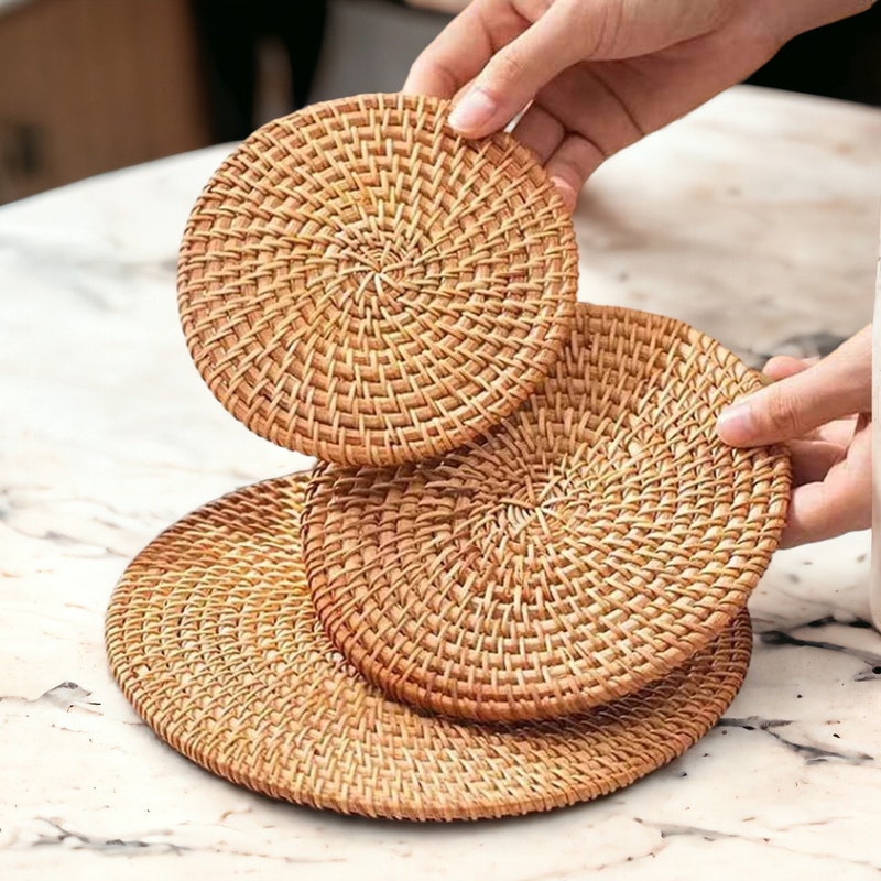Rattan Mat Coasters - Etsy