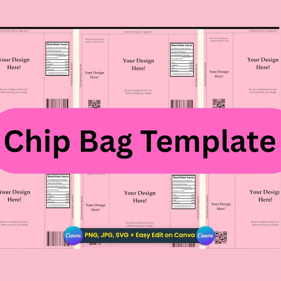Editable Chip Bag Template, Customizable Chip Bag Label, Party Chip Bag ...