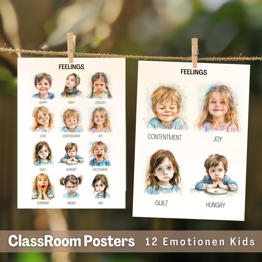 Emotions Kids Educational Posters Homeschool Print Emotion 12 Classroom ...