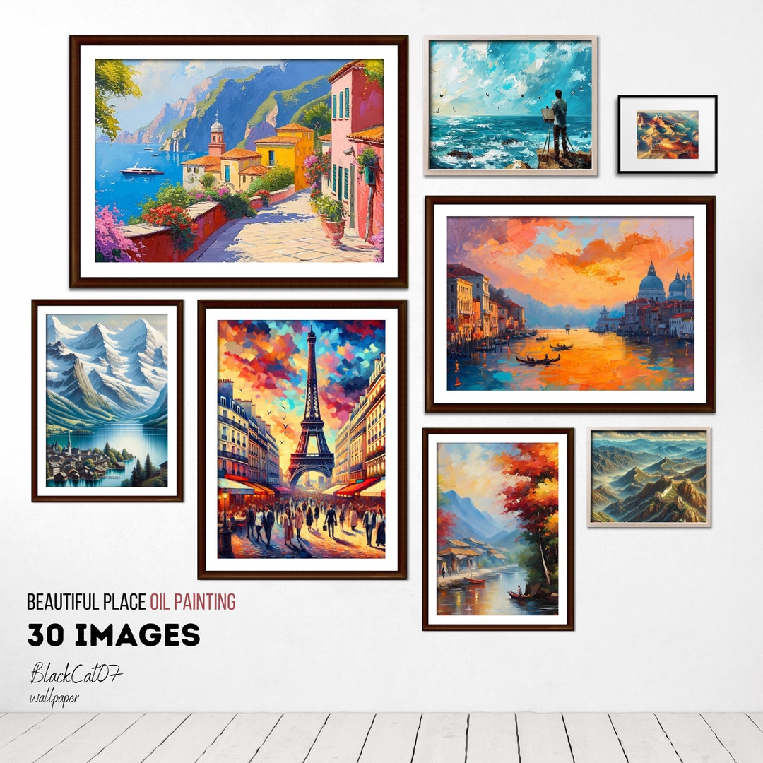 Set of 30 Printable Vintage Place Landscape Oil Painting JPEG Digital ...