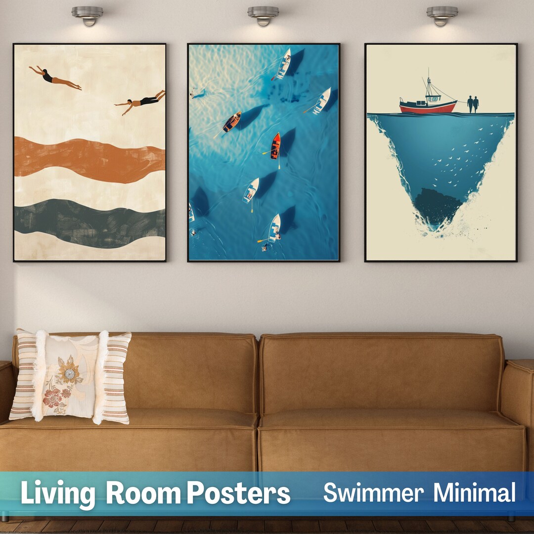 Swimmers Minimalist Poster Set of 4 Swimming Pool Art Blue Aesthetic ...
