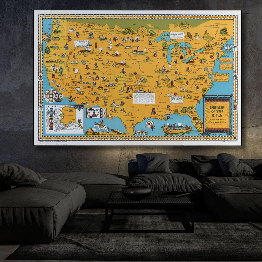 Native American Tribes Map Art: Vintage USA Canvas Wall Decor - Etsy