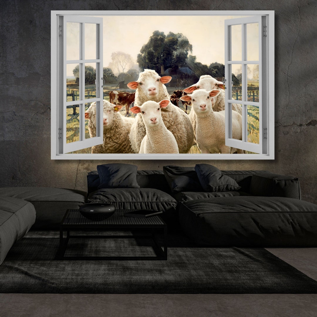 View Canvas Open Window Canvas 5 Curious Sheep Painting Canvas Wall Art ...