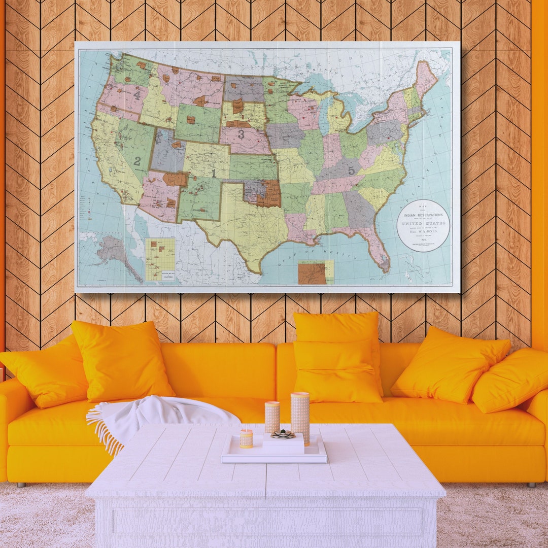 USA Map With Vintage Design Canvas Wall Art Map Wall Art US Map Poster ...