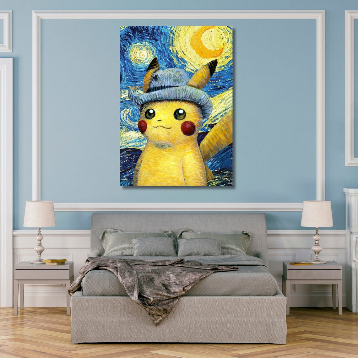 Pikachu Van Gogh Canvas Wall Art Pikachu Starry Night,pikachu Bros ...