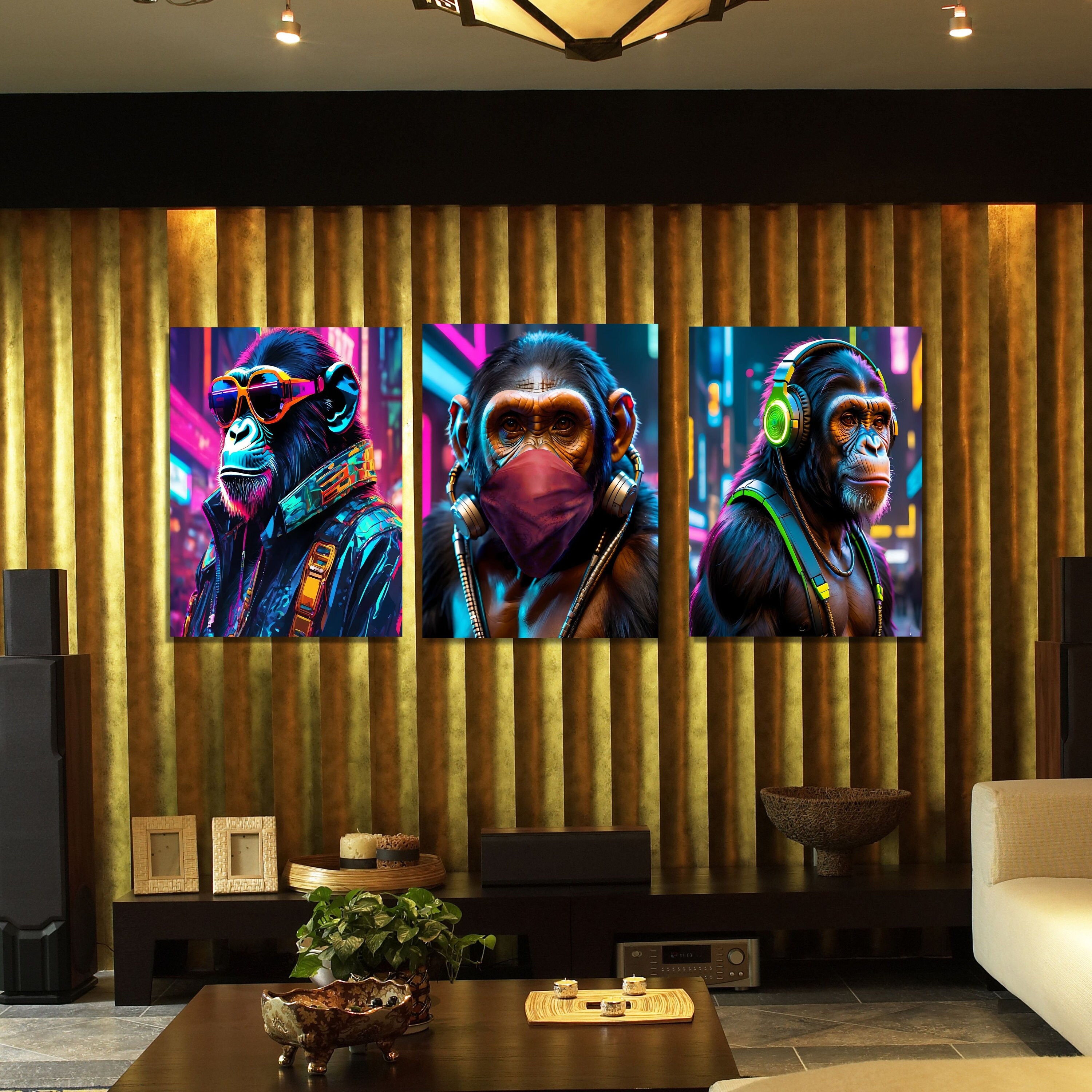 3 Monkeys Canvas Wall Art Custom AI See No Evil Hear No Evil Speak No ...