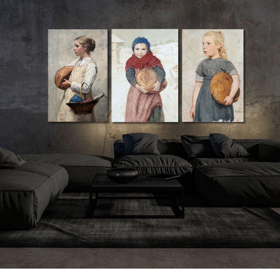 Set of 3 Albert Anker Girl With Bread 1887,albert Anker Art,canvas Wall ...