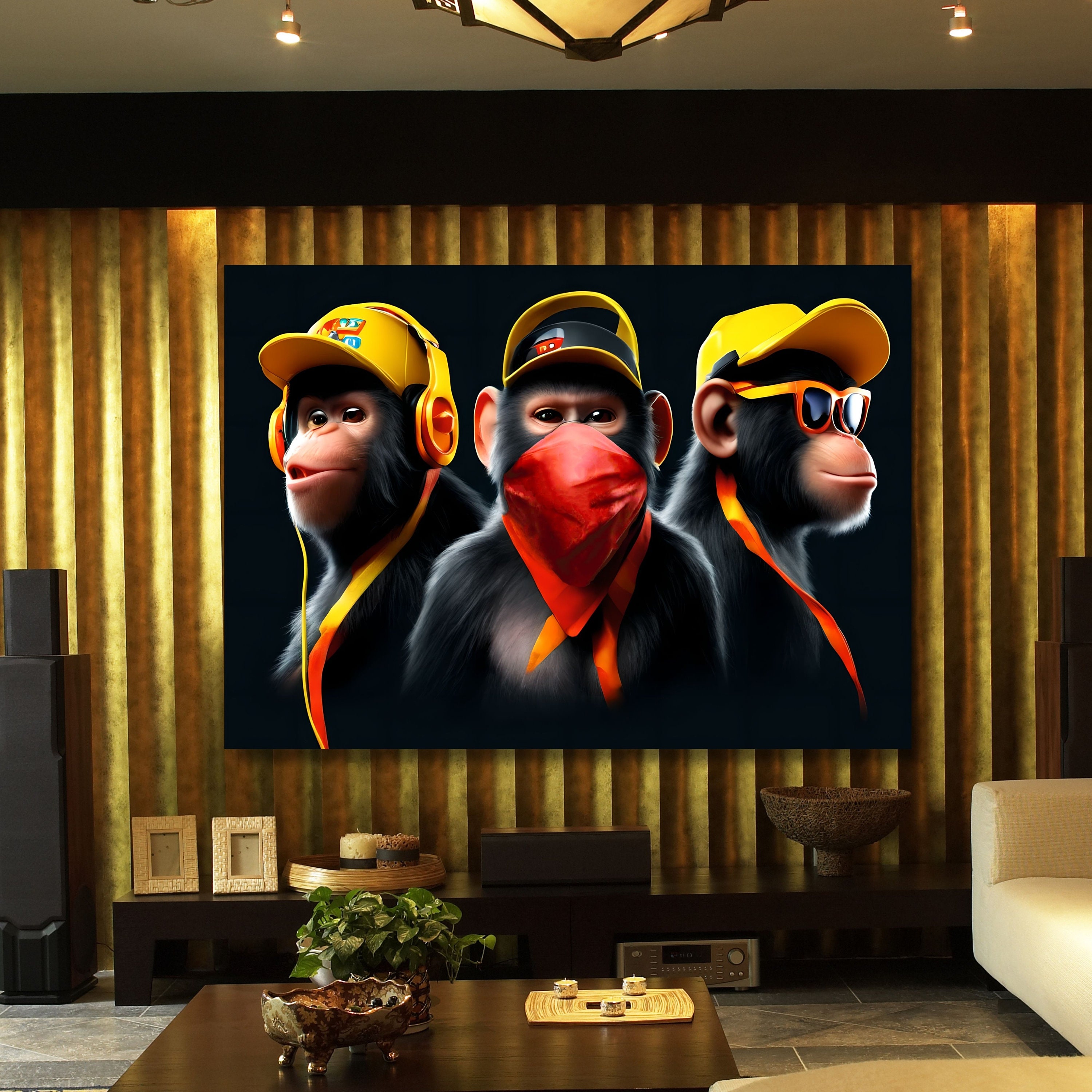 3 Monkeys Poster Art, Animal Print Canvas, No See No Hear No Speak ...