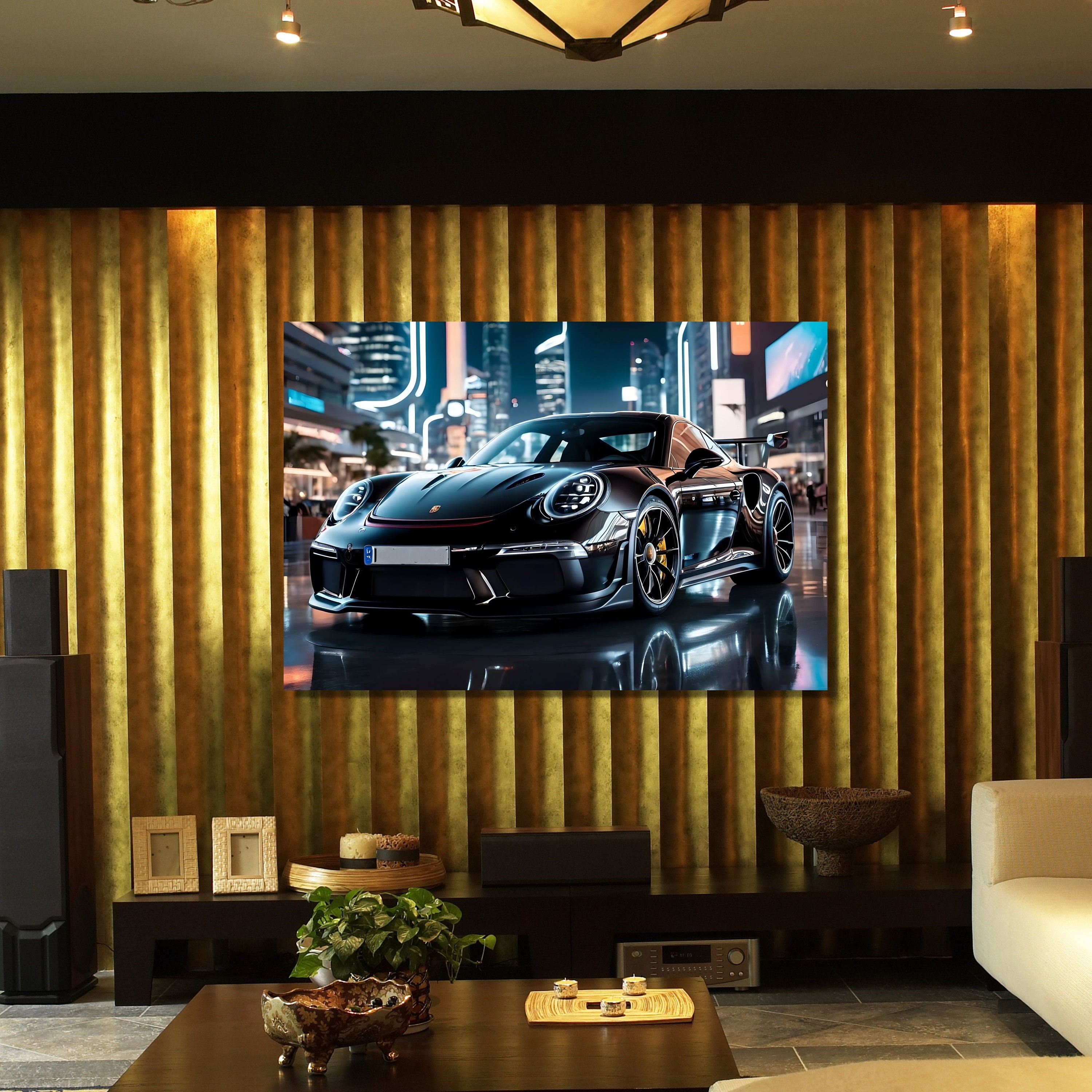 Neon Abstract Porsche Sports Car Art Fan Gift Porsche GT3 Canvas ...