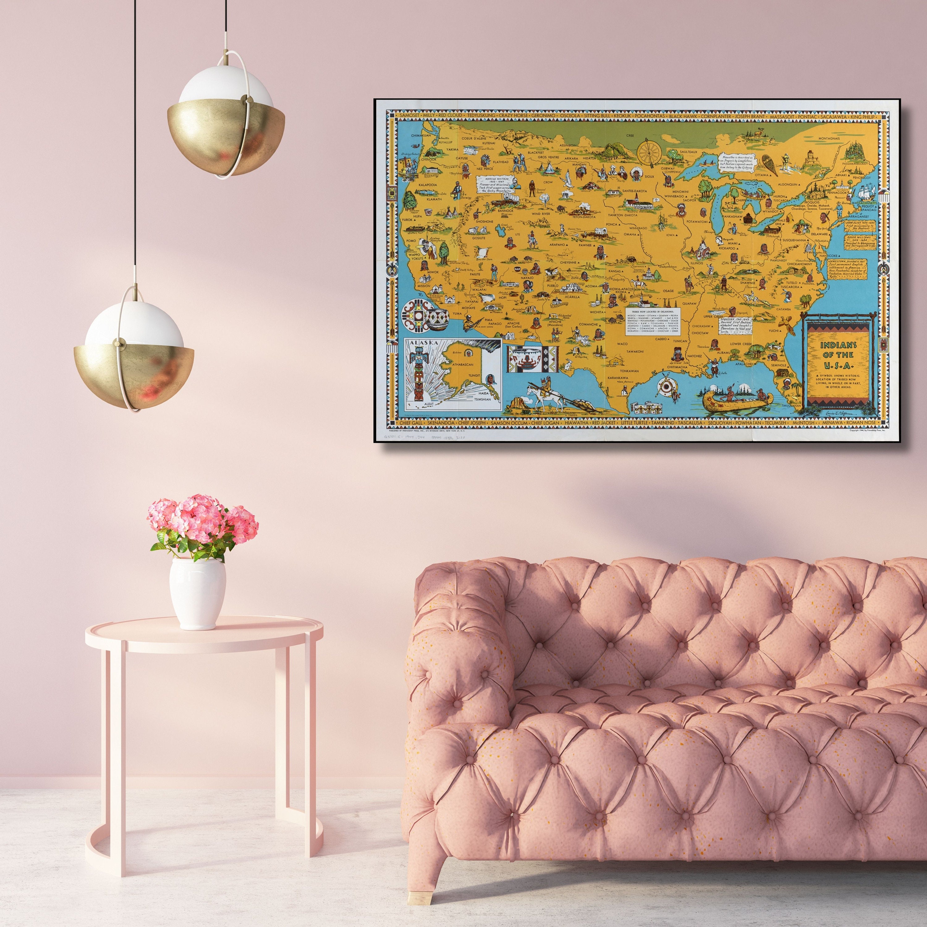Native American Tribes Map Art: Vintage USA Canvas Wall Decor - Etsy