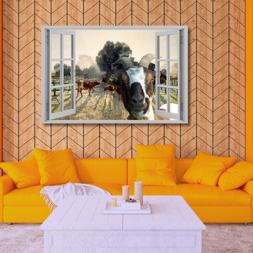 View Canvas Open Window Canvas Curious Goat Painting Canvas Wall Art ...