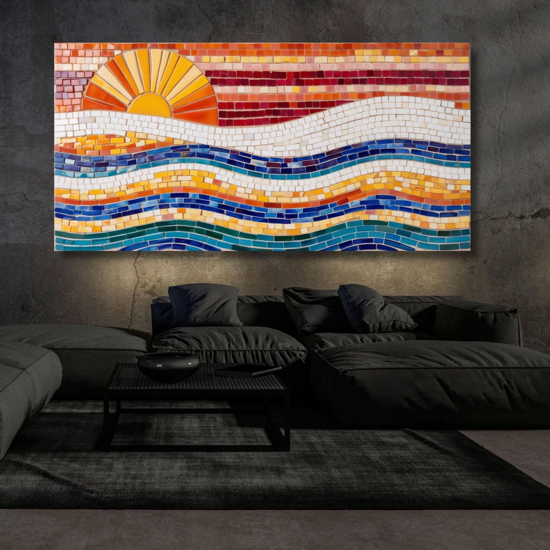 Panoramic Sunrise Mosaic Canvas Wall Art, Bedroom Decor, Home Decor ...