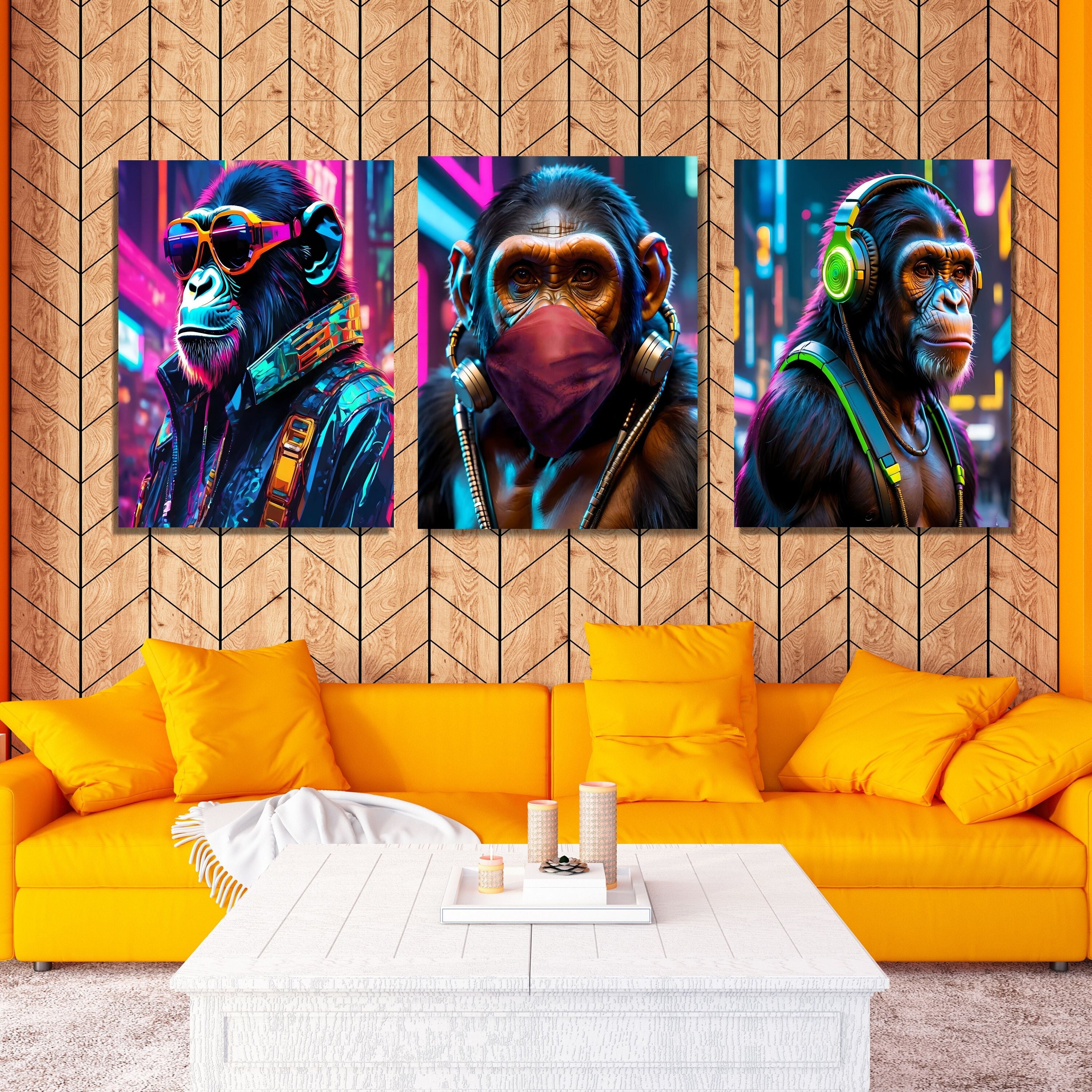 3 Monkeys Canvas Wall Art Custom AI See No Evil Hear No Evil Speak No ...