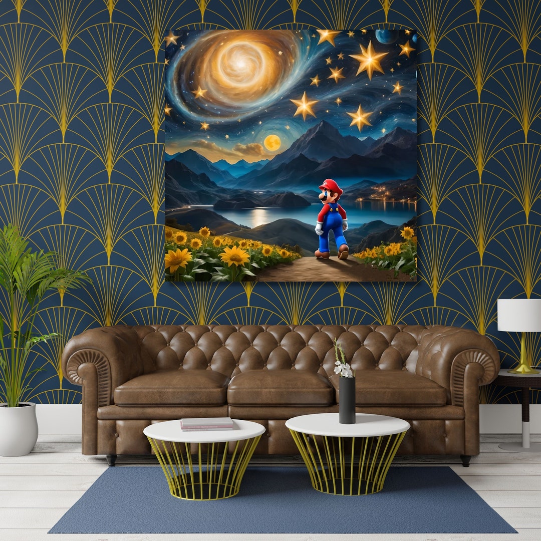 Mario Canvas Wall Art Super Mario Starry Night,mario Bros Canvas Art ...