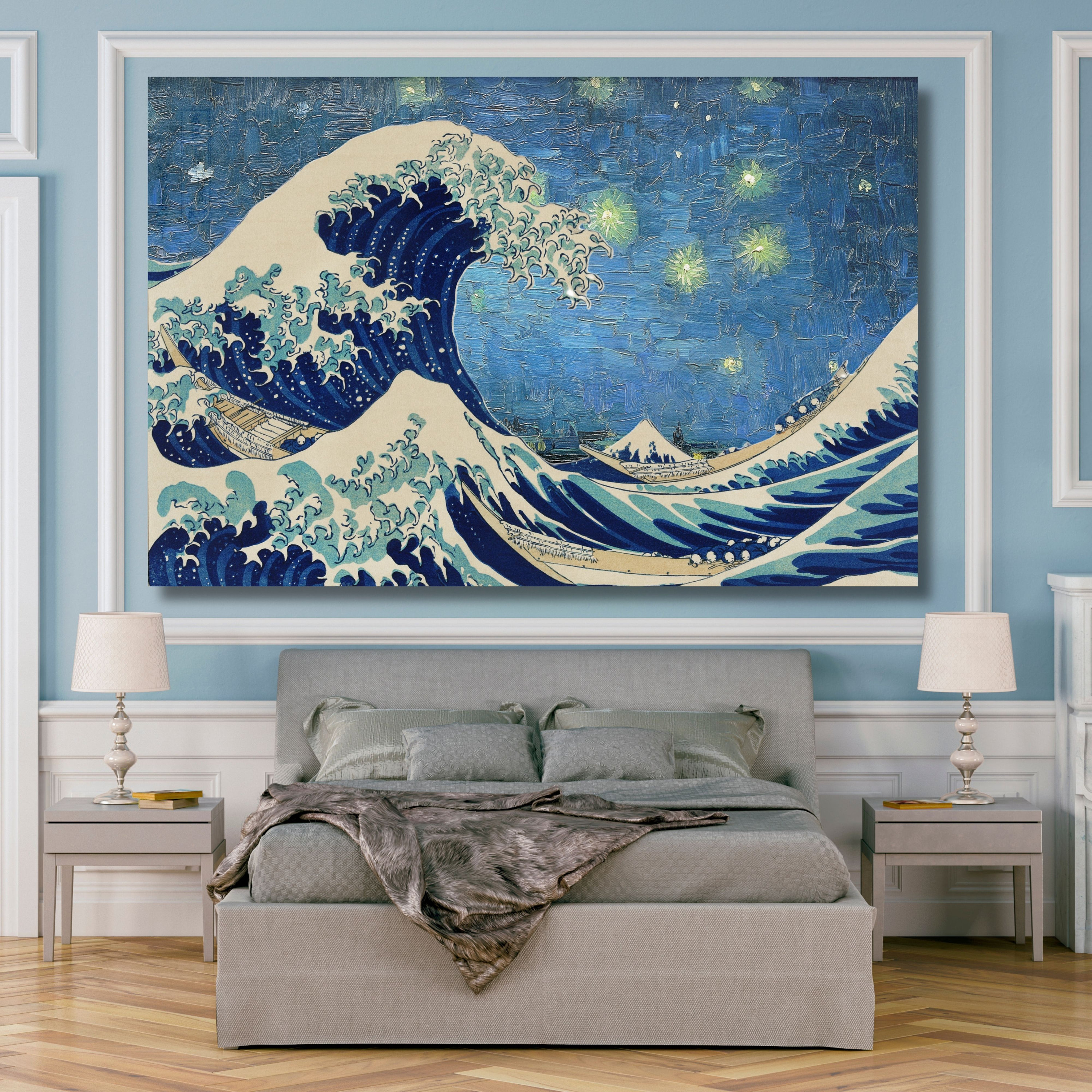 Starry Night Canvas Wall Art Van Gogh Poster Ukiyoe Japanese Ink Art ...