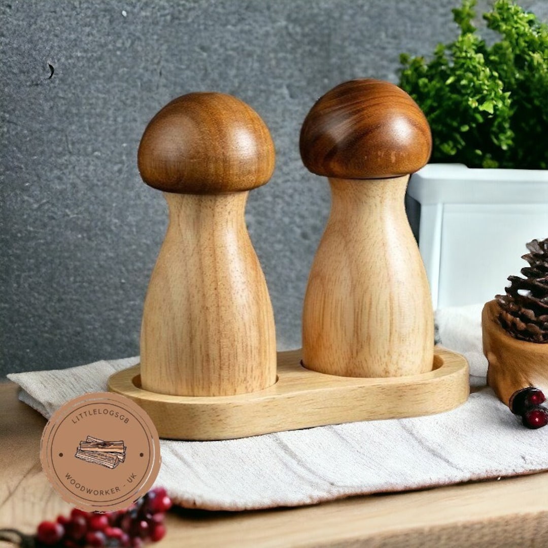 Wooden Mushroom Salt and Pepper Grinder Rustic Salt and Pepper Pots ...