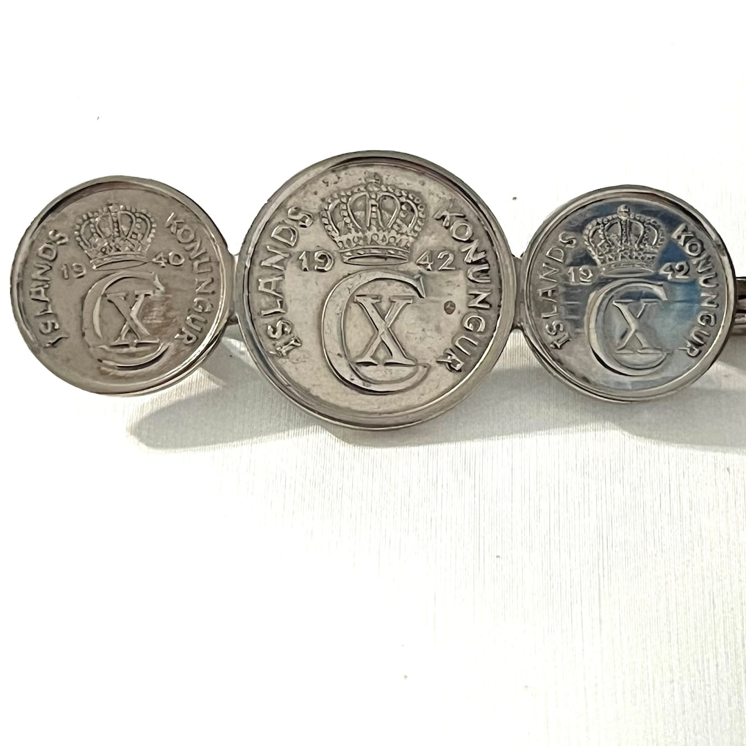 Vintage, 1942, Islands Konungur, Coin Bar Brooch, Silver Tone, Lapel ...