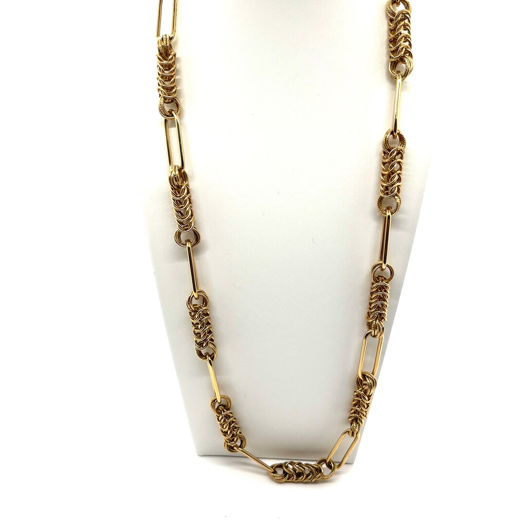 Vintage Gold Tone Multi Link Along With Paper Lip Link 22inch Necklace ...