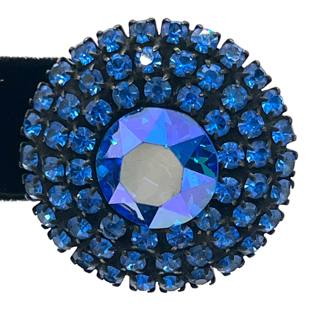 Vintage, Warner, Royal Blue, Round, Rhinestone, Clip on Earrings ...