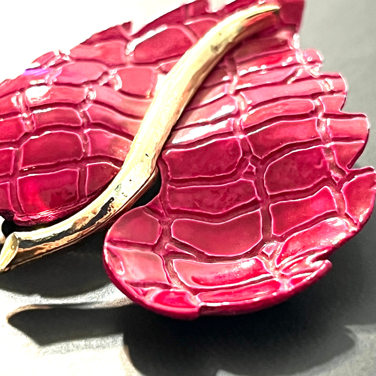 Vintage, ULTRA Signed, Hot Pink, Enameled, Faux Leather, Gold Tone ...