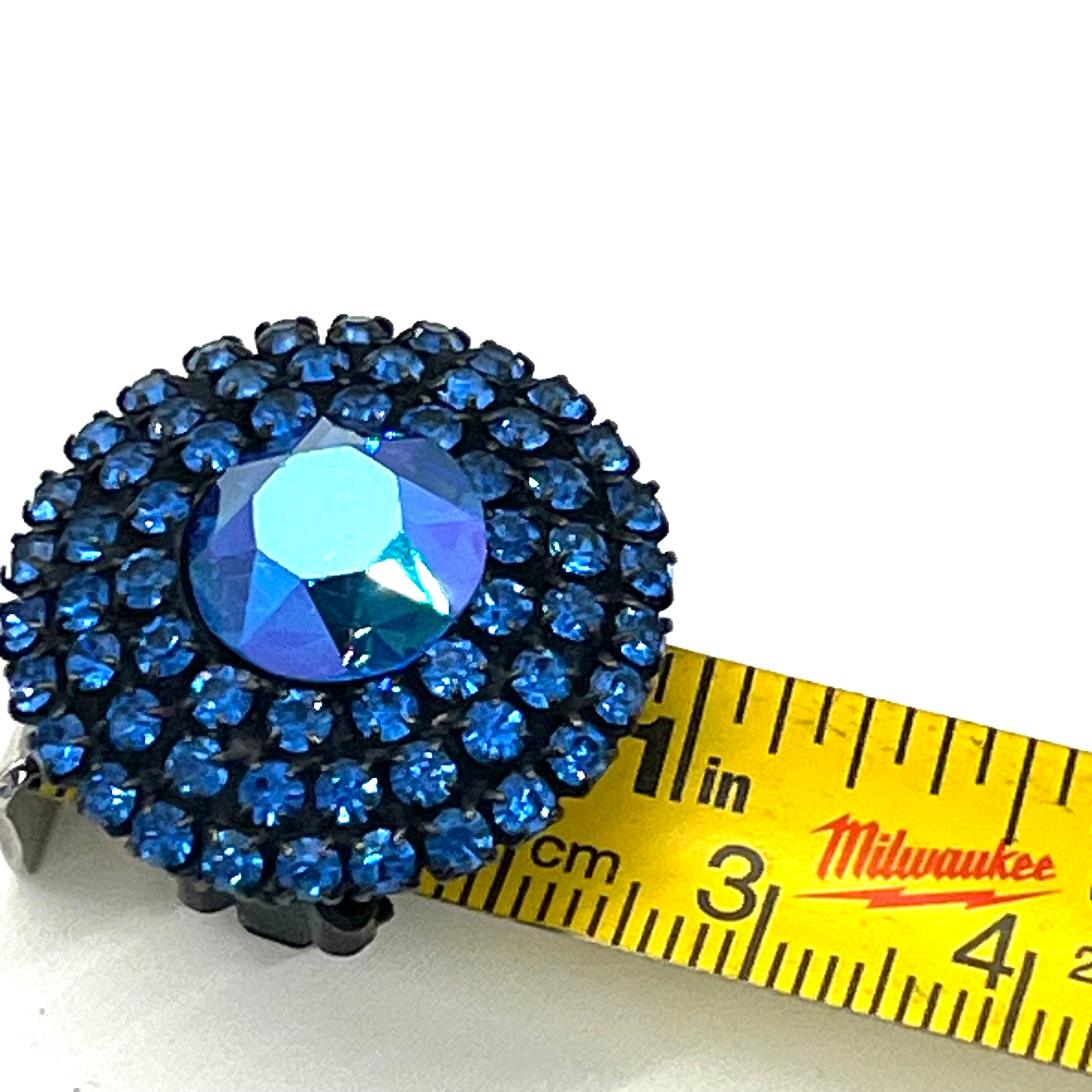 Vintage, Warner, Royal Blue, Round, Rhinestone, Clip on Earrings ...