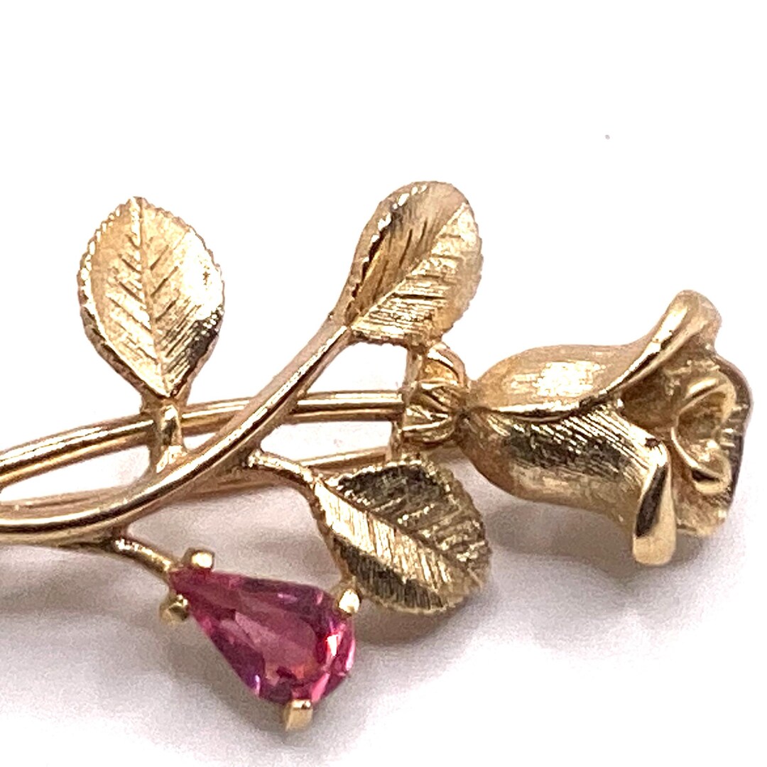 Vintage Avon Signed Gold Tone Rose Pink Rhinestone Accents Floral ...