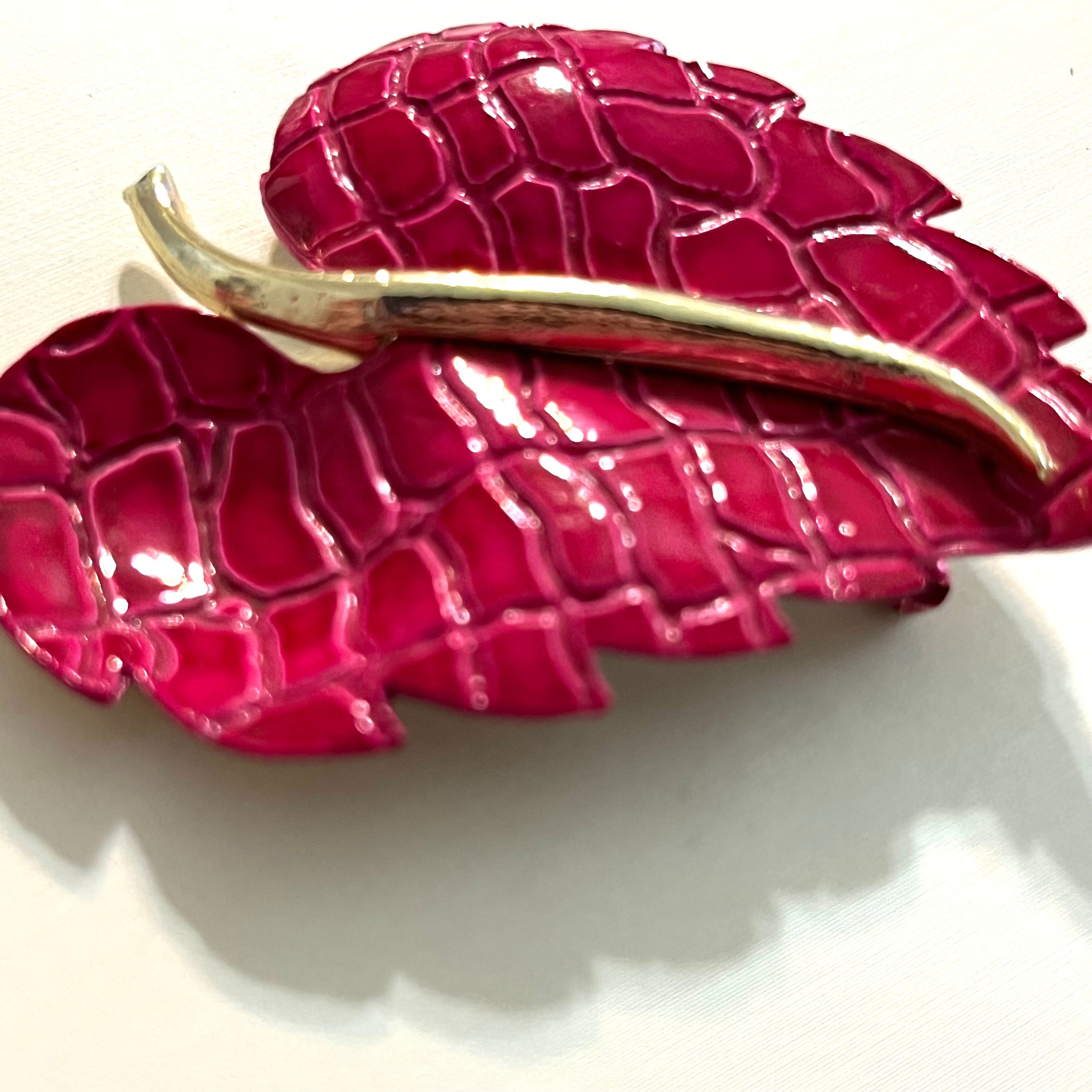 Vintage, ULTRA Signed, Hot Pink, Enameled, Faux Leather, Gold Tone ...