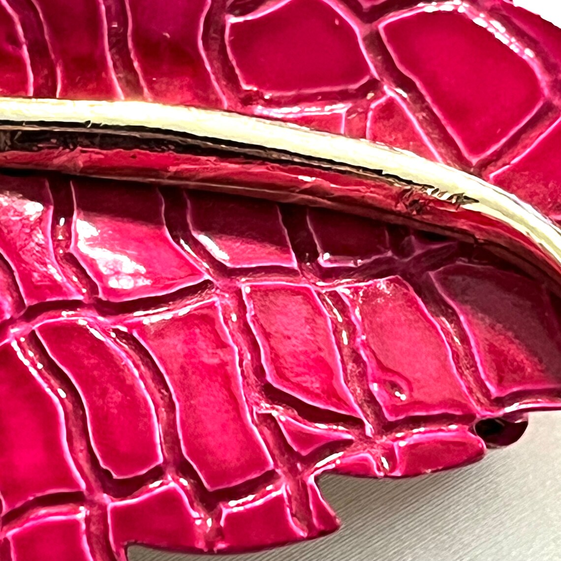 Vintage, ULTRA Signed, Hot Pink, Enameled, Faux Leather, Gold Tone ...