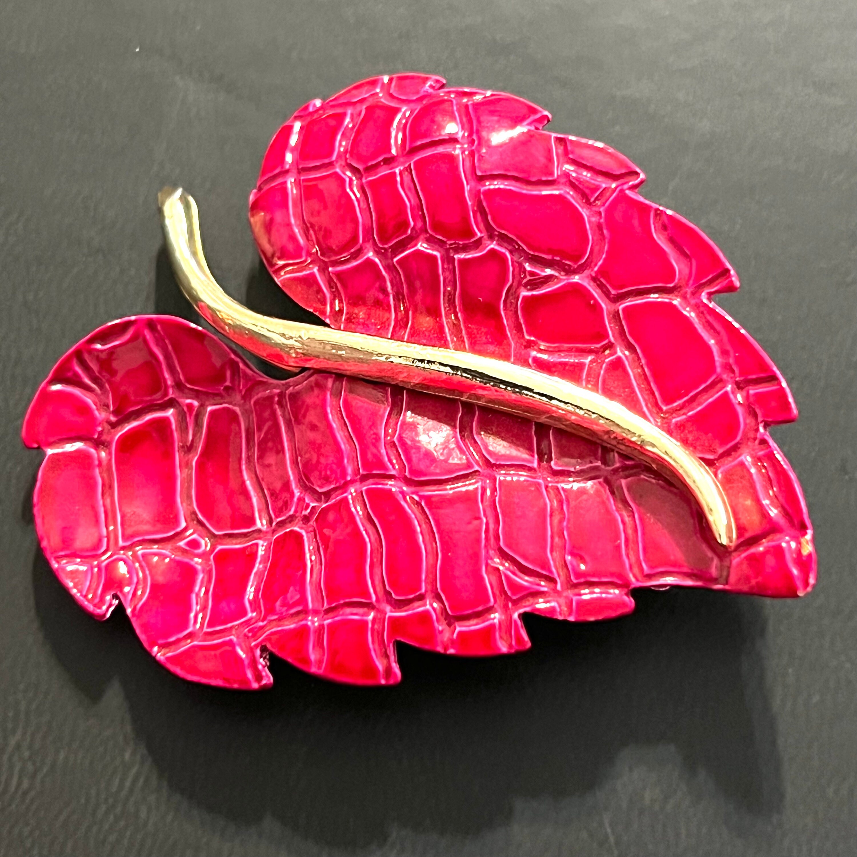 Vintage, ULTRA Signed, Hot Pink, Enameled, Faux Leather, Gold Tone ...