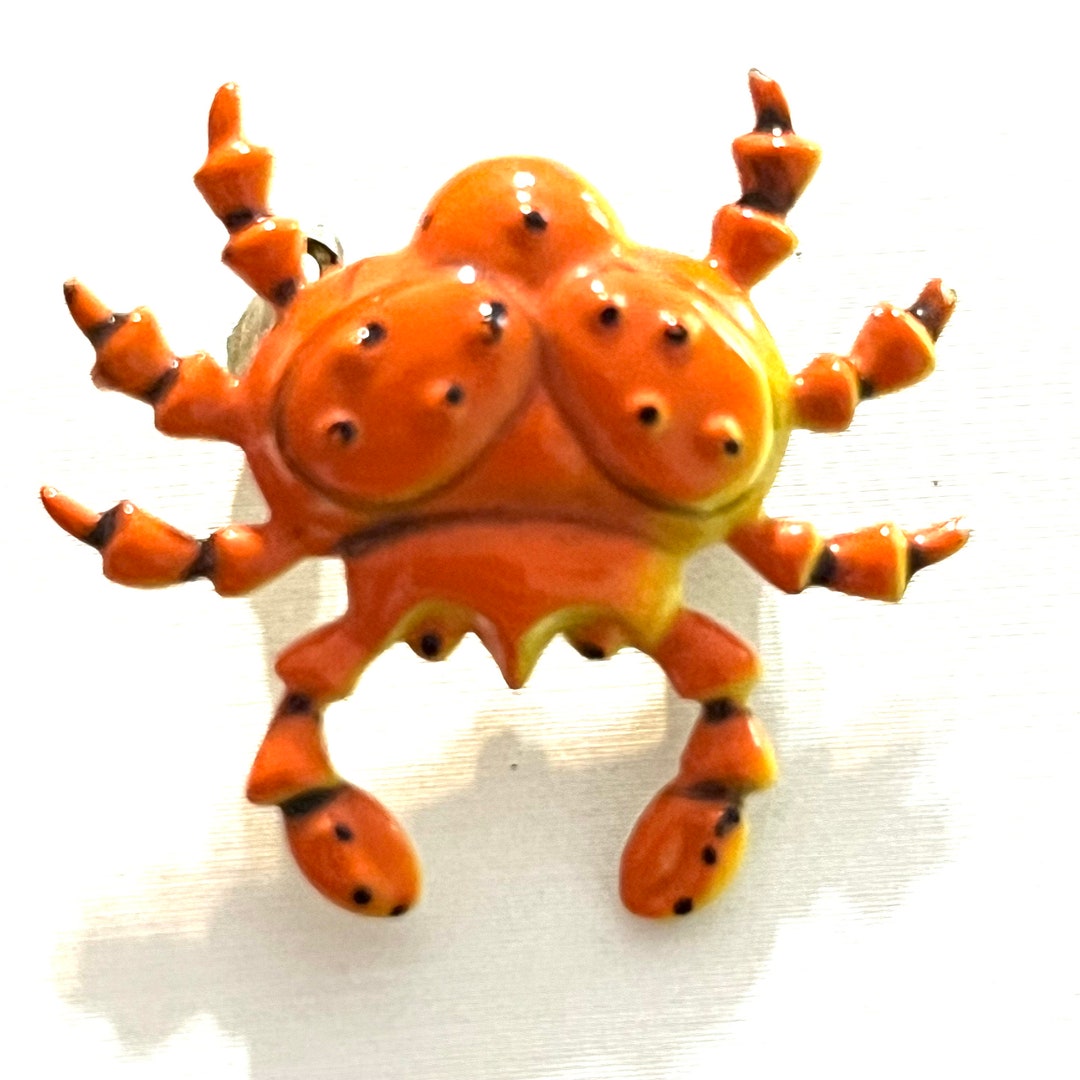 Vintage, Little Red/orange Crab Pin. Black Accents and Yellow ...