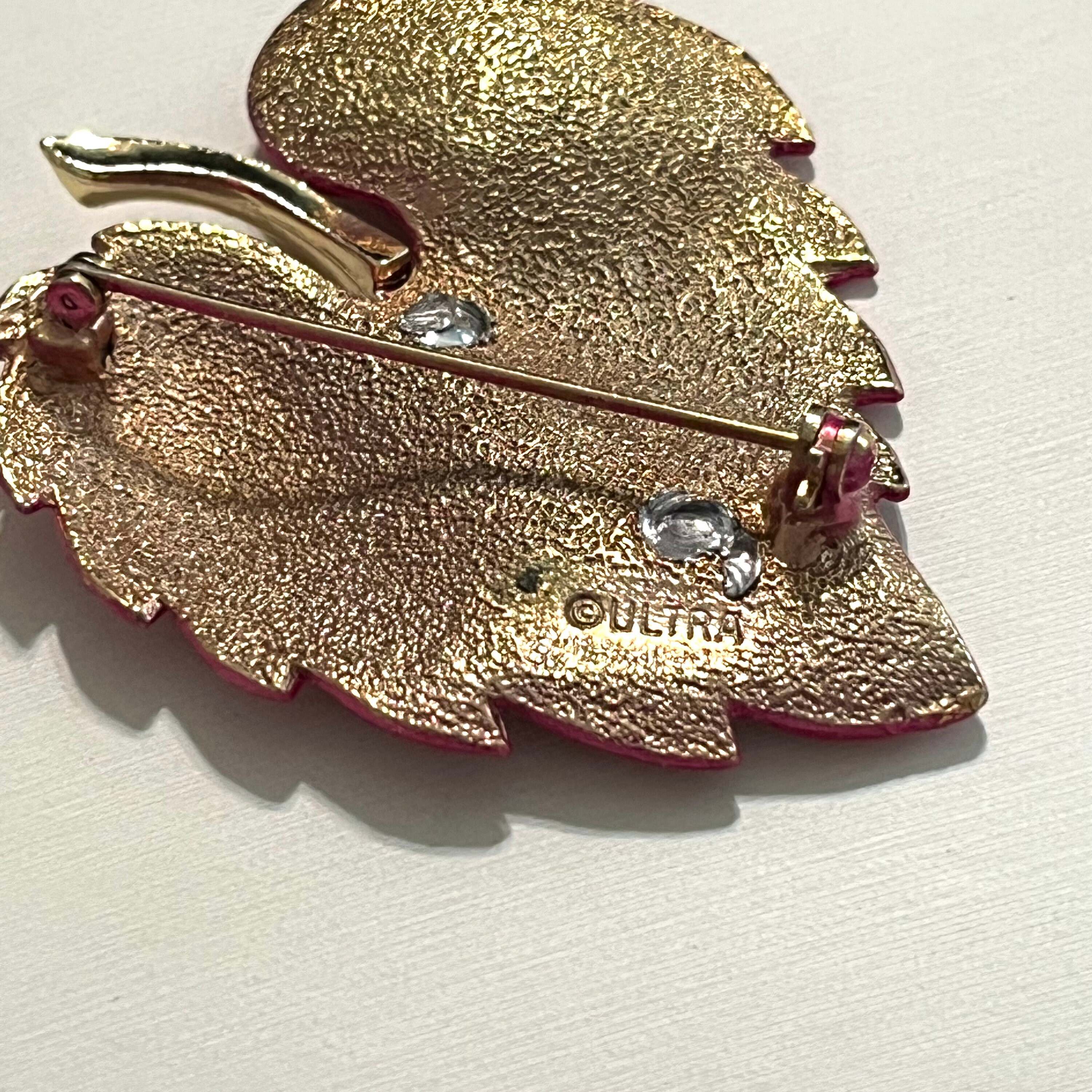 Vintage, ULTRA Signed, Hot Pink, Enameled, Faux Leather, Gold Tone ...