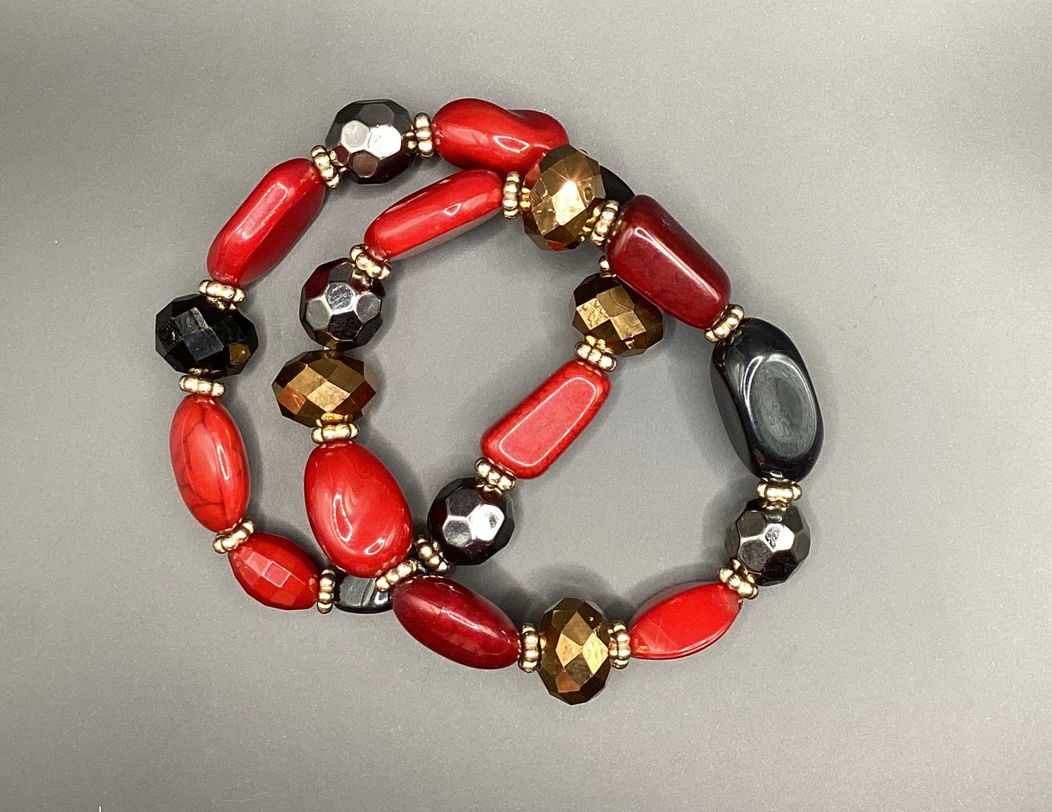 Red and Black Stretch Bracelets-2 - Etsy