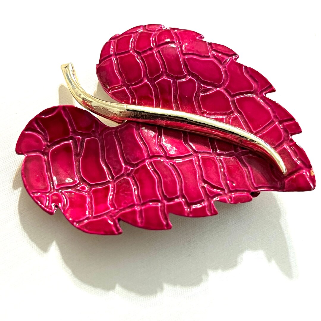 Vintage, ULTRA Signed, Hot Pink, Enameled, Faux Leather, Gold Tone ...
