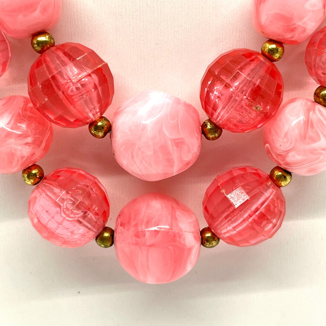 Vintage, Two Strand, Bubble Gum Pink and Light Pink Swirl Bead ...