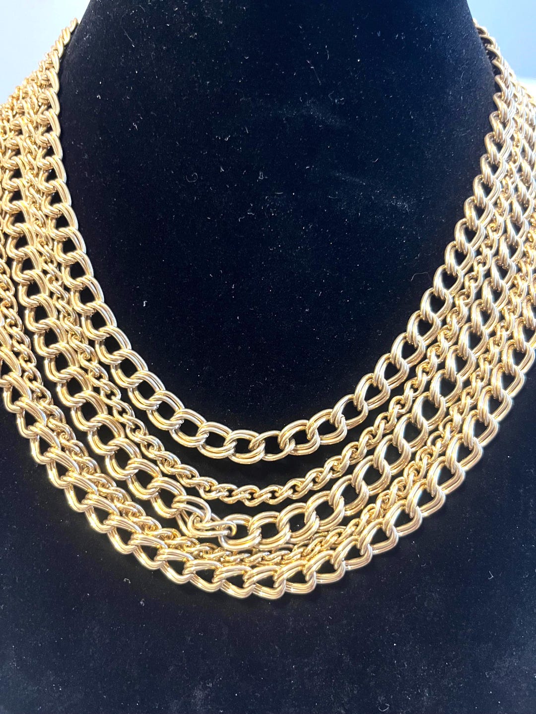 Vintage Napier Signed Multi Chain 5 Chain Layered Chains Gold Tone Fold ...