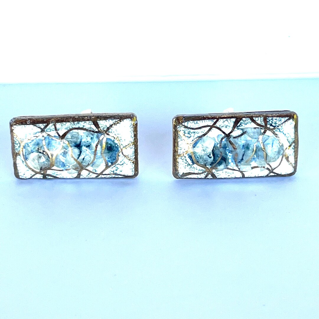 Vintage Victoria Fleming New York Signed Fused Glass Abstract MCM Blue ...