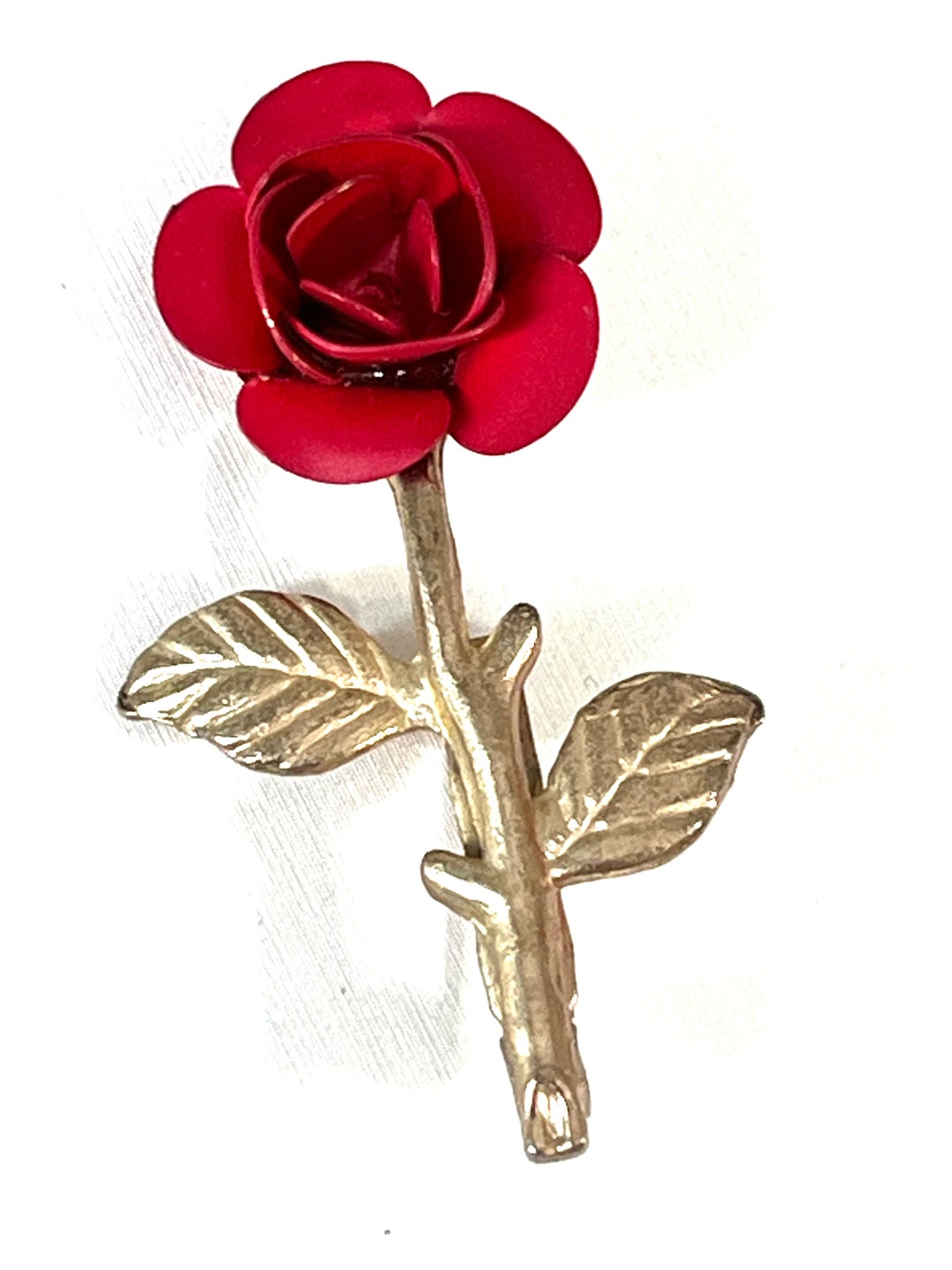 Vintage, Red Rose Pin, Single Rose on Gold Tone Stem Brooch - Etsy