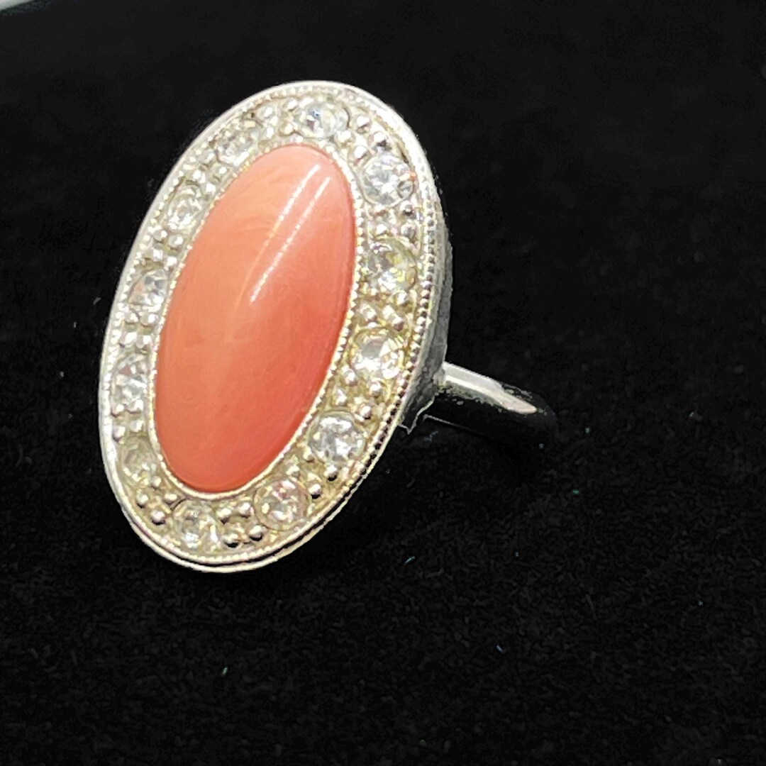 Vintage Avon Signed 1974 Pale Fire Coral Pink Lucite Cabochon Oval ...