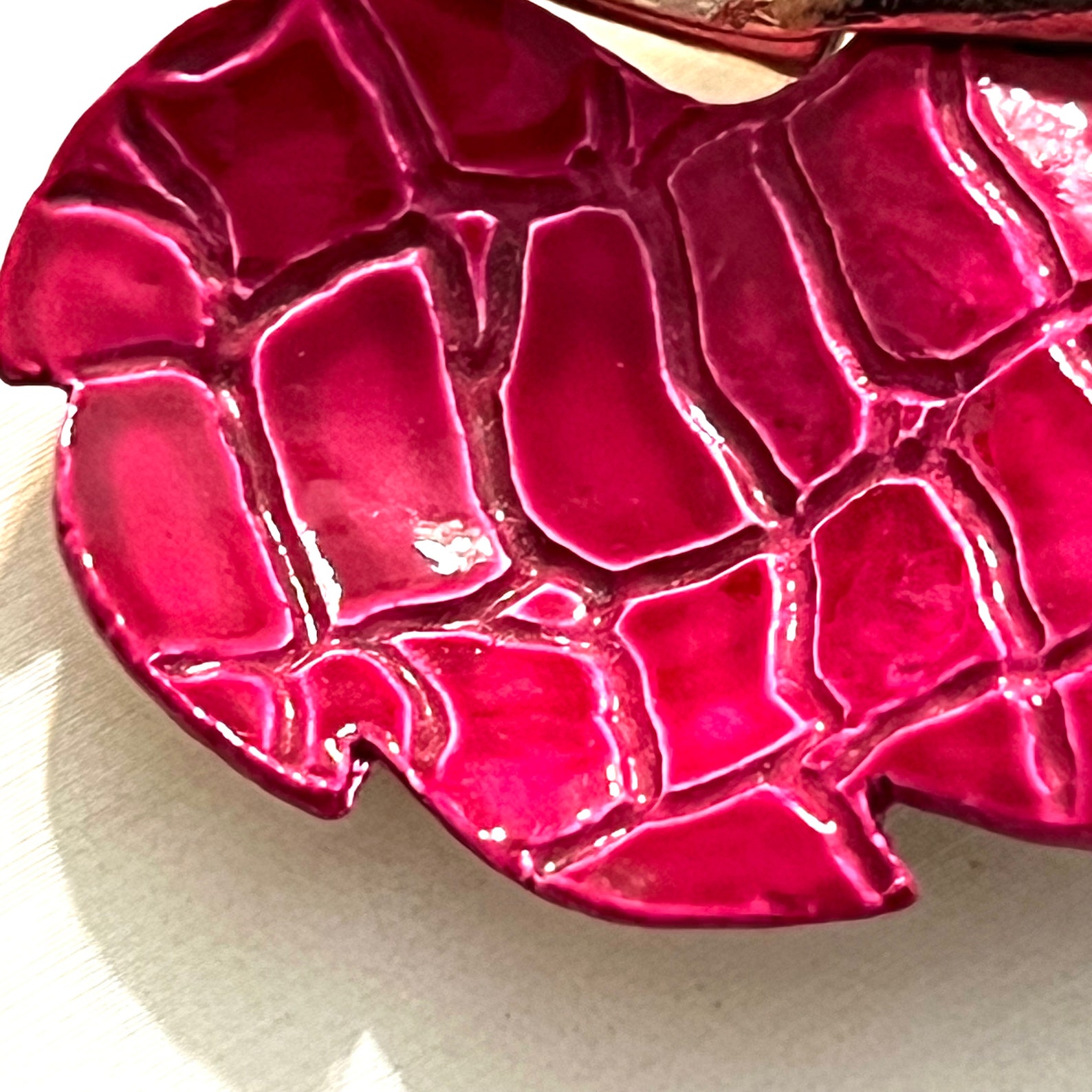 Vintage, ULTRA Signed, Hot Pink, Enameled, Faux Leather, Gold Tone ...