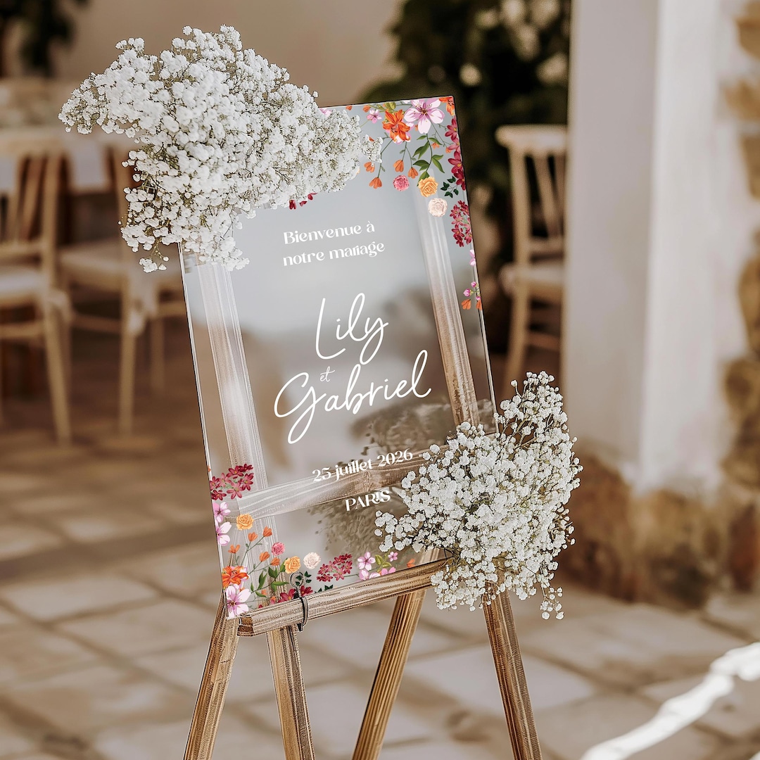Plexiglass Wedding Welcome Sign, Colorful Flower Sign, Transparent ...