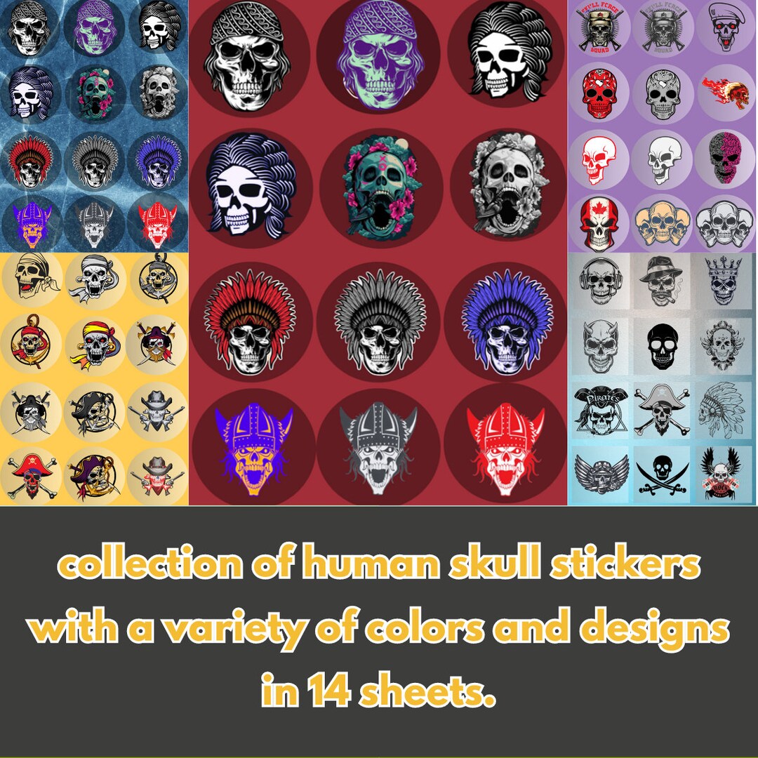 Printable Skull Stickers, Gothic Skull Sticker PNG, Printable Skull ...
