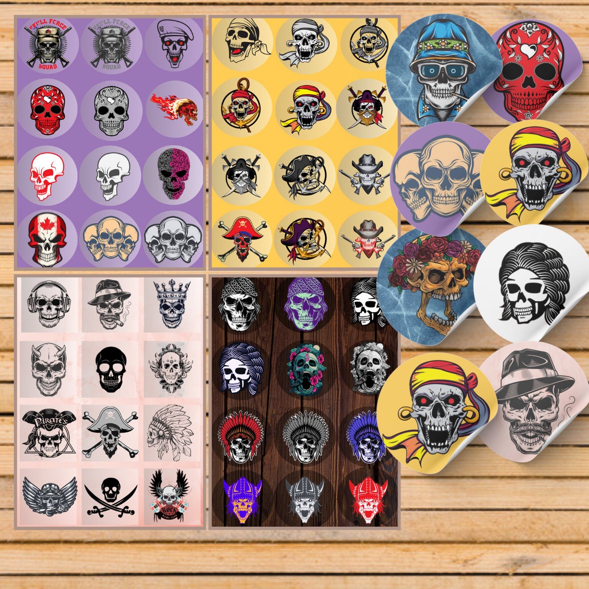 Printable Skull Stickers, Gothic Skull Sticker PNG, Printable Skull ...